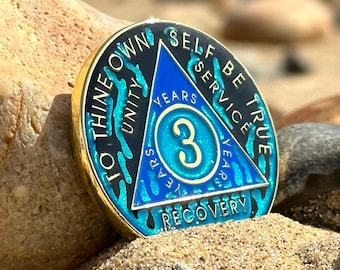 Hand-painted AA 5 Year Chip | Blue Sobriety Medallion | Recovery Gift ...