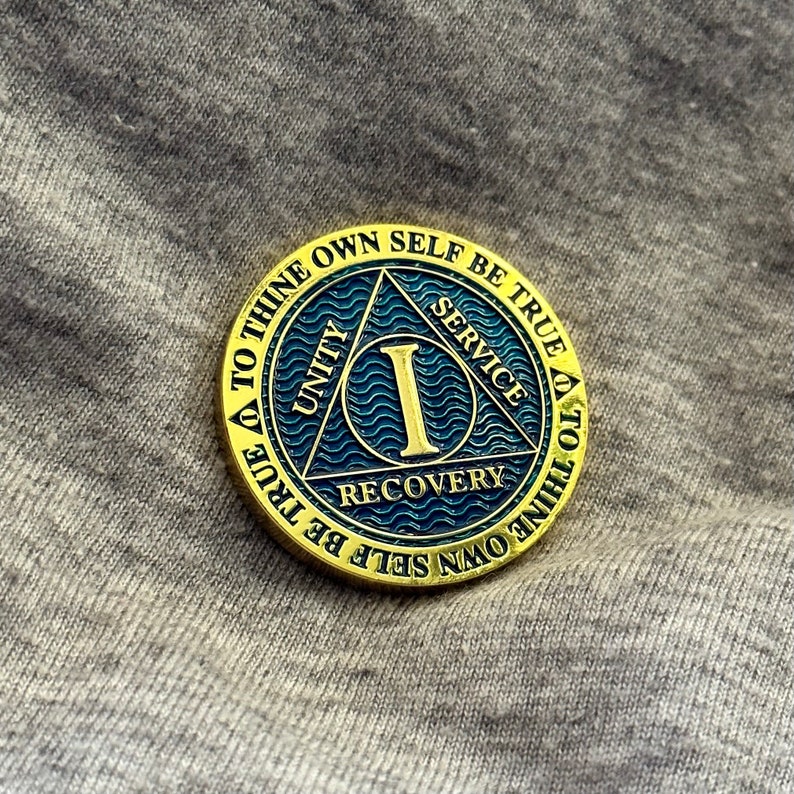 AA 1 Year Chip Blue Sobriety Token Recovery Gift - Etsy