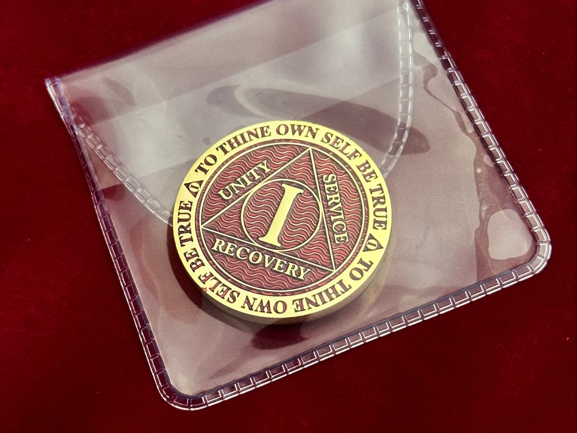 AA 1 Year Chip | Red Sobriety Token | Recovery Gift | Alcoholics ...