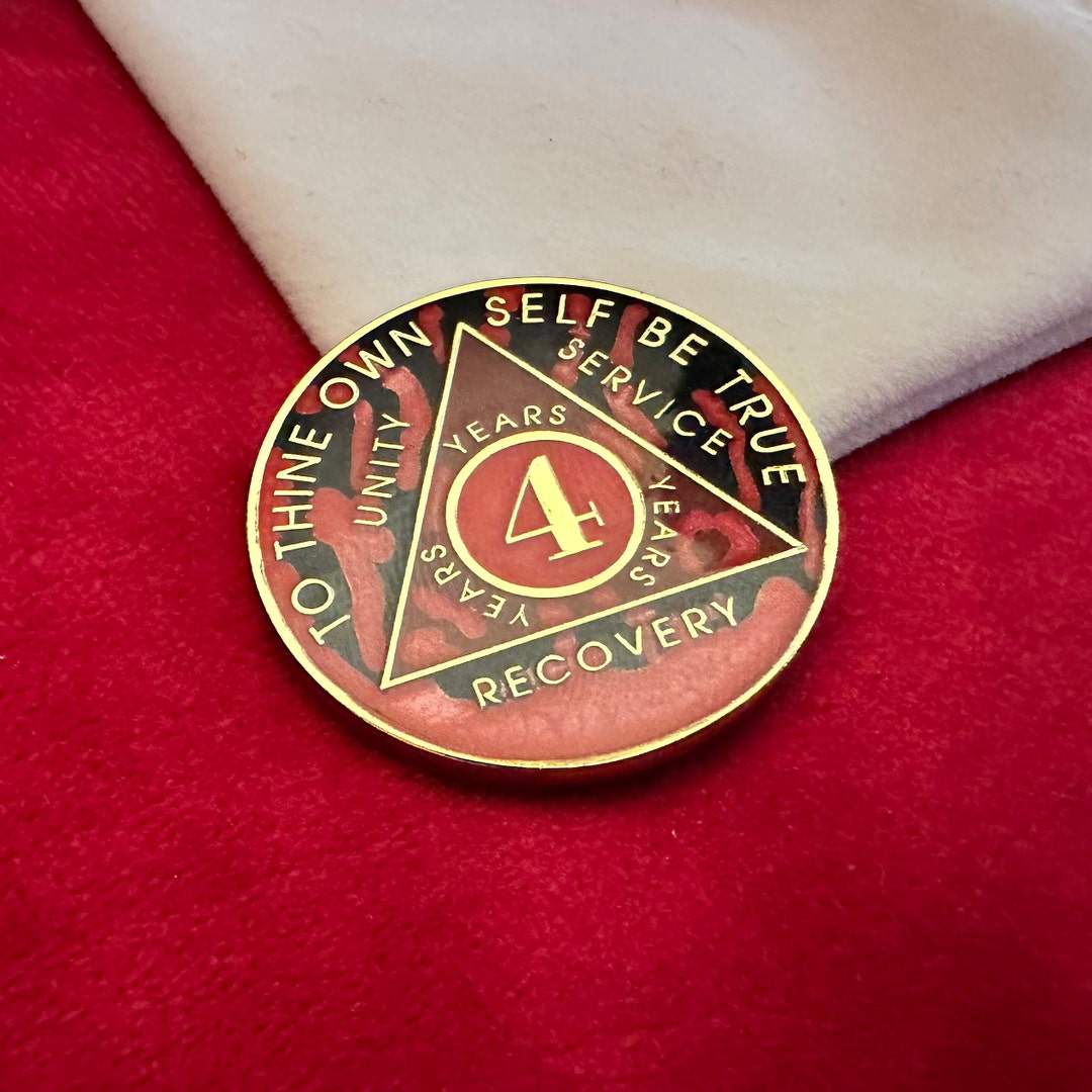 Hand-painted AA 4 Year Chip | Red Sobriety Medallion | Recovery Gift ...