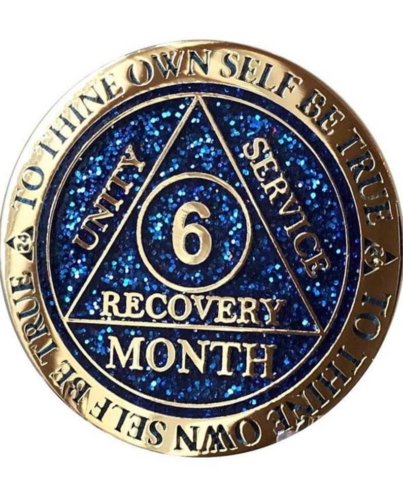 Glitter AA 6 Month Chip | Blue Sobriety Token | Recovery Gift ...