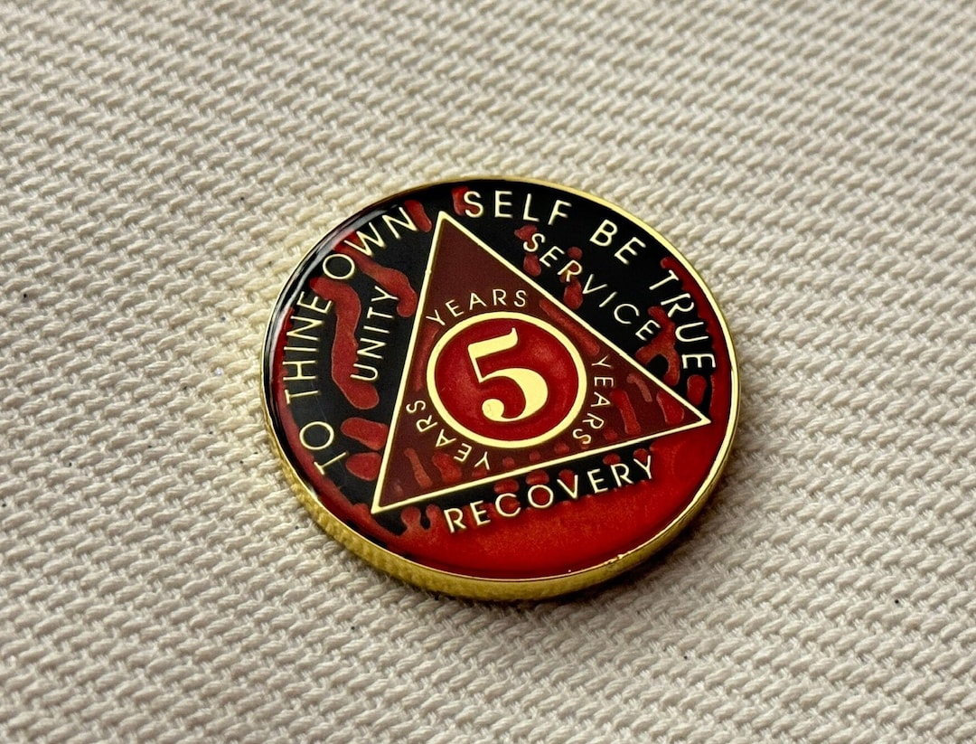 Hand-painted AA 5 Year Chip | Red Sobriety Medallion | Recovery Gift ...