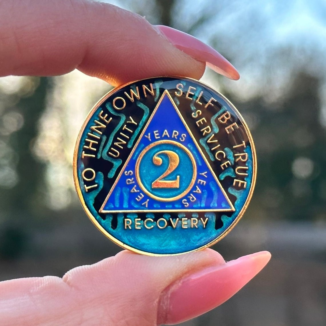 Hand-painted AA 2 Year Chip | Blue Sobriety Medallion | Recovery Gift ...