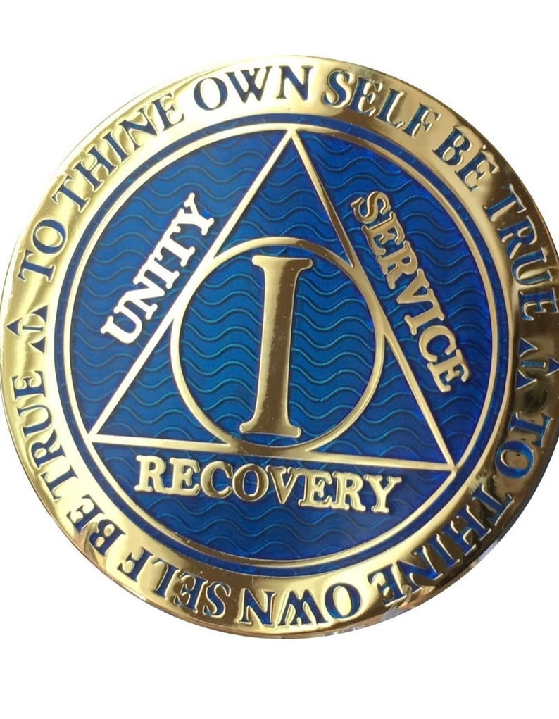 1 Year AA Medallion Elegant Blue Gold Plated Sobriety Chip - Etsy