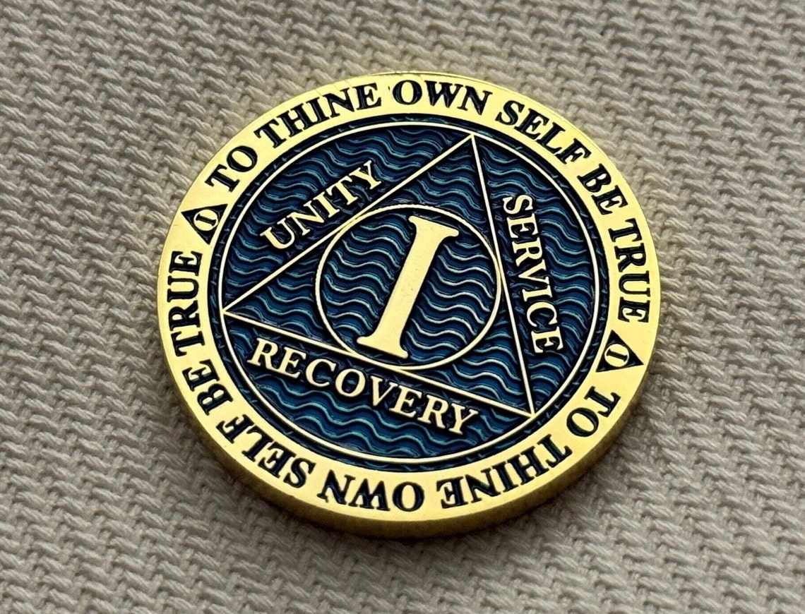 AA 1 Year Chip | Blue Sobriety Token | Recovery Gift | Alcoholics ...