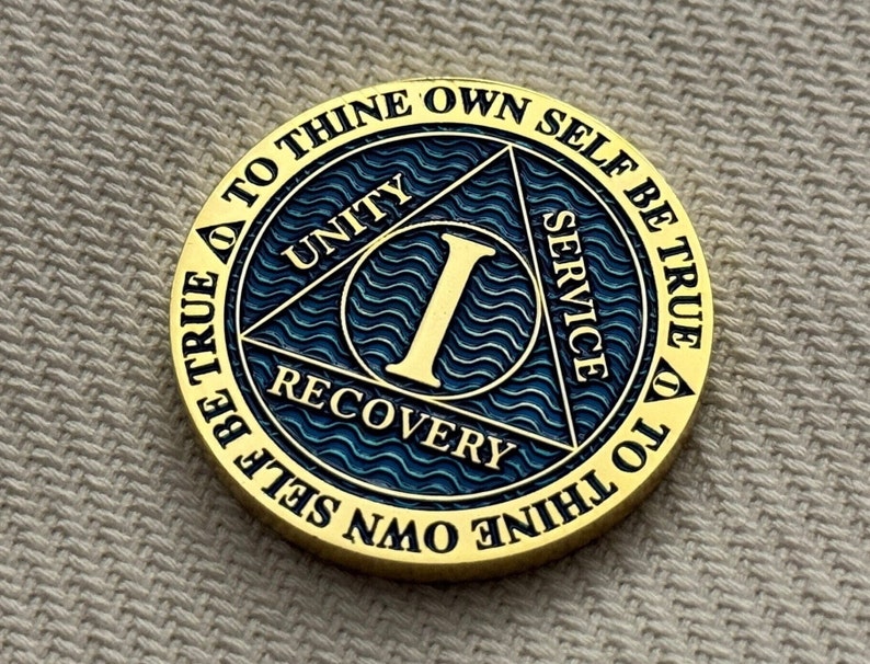 AA 1 Year Chip | Blue Sobriety Token | Recovery Gift | Alcoholics ...