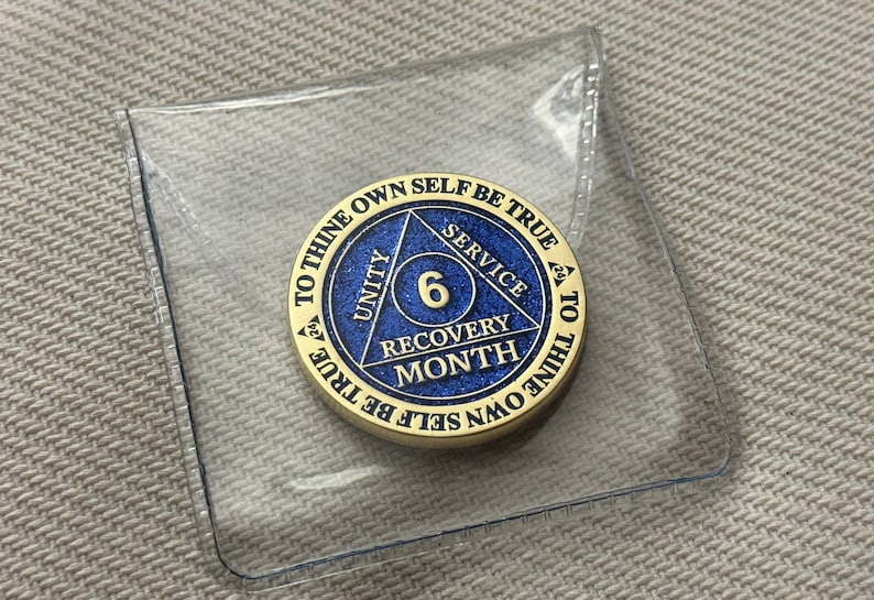 Glitter AA 6 Month Chip | Blue Sobriety Token | Recovery Gift ...