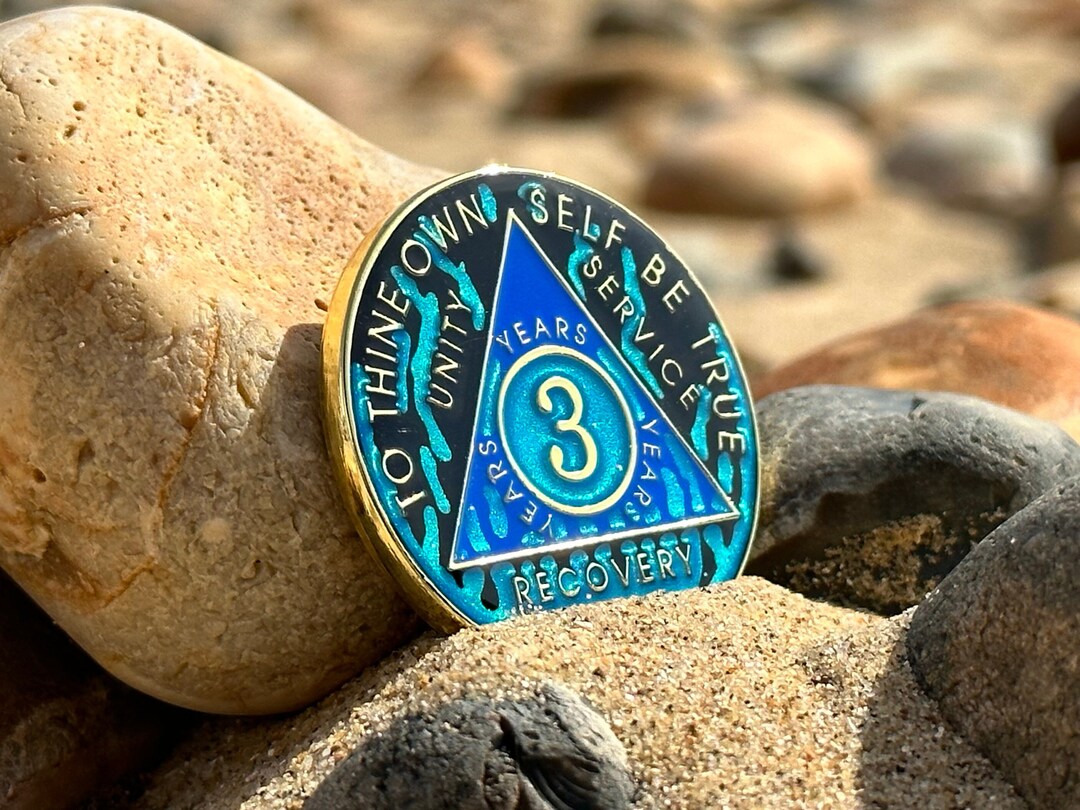 Hand-painted AA 3 Year Chip | Blue Sobriety Medallion | Recovery Gift ...