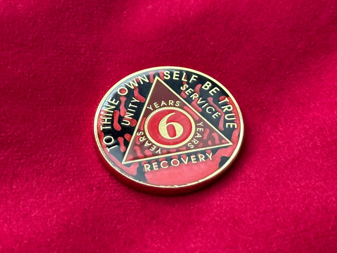 Hand-painted AA 6 Year Chip | Red Sobriety Medallion | Recovery Gift ...