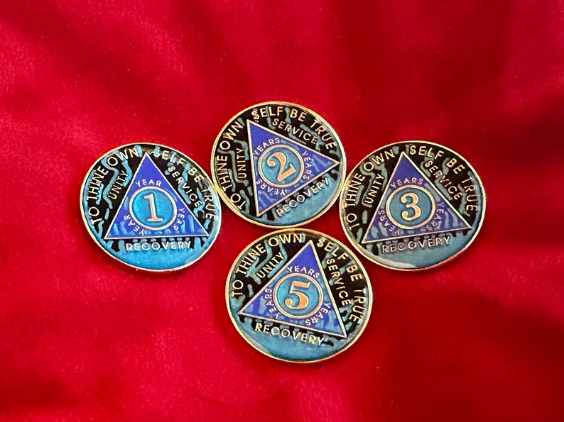 Hand-painted AA 1 Year Chip | Blue Sobriety Medallion | Recovery Gift ...