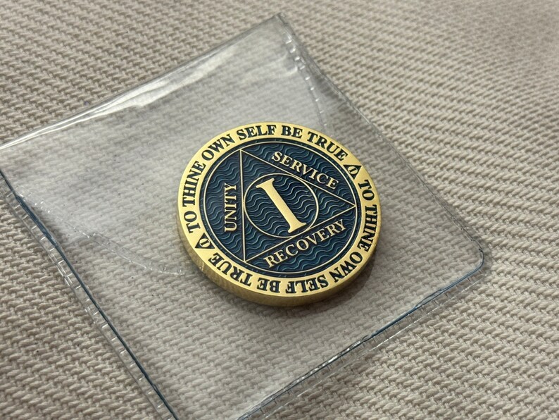 AA 1 Year Chip | Blue Sobriety Token | Recovery Gift | Alcoholics ...