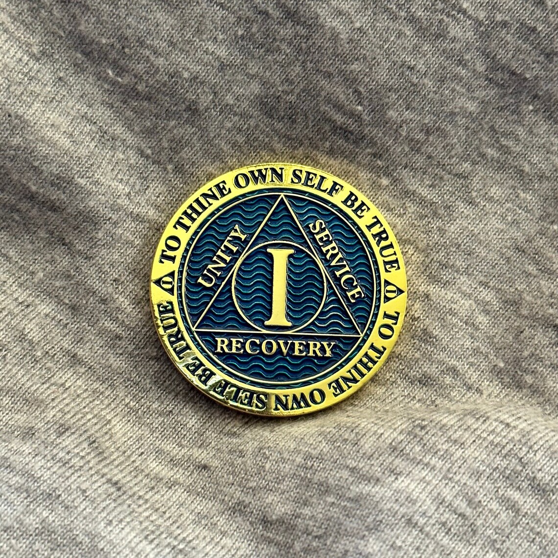 AA 1 Year Chip Blue Sobriety Token Recovery Gift Alcoholics Anonymous ...