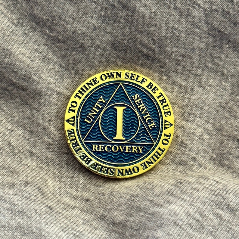 AA 1 Year Chip Blue Sobriety Token Recovery Gift Alcoholics Anonymous ...