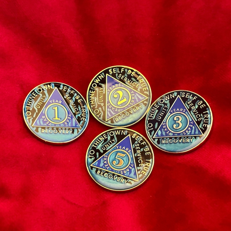 Hand-painted AA 5 Year Chip | Blue Sobriety Medallion | Recovery Gift ...
