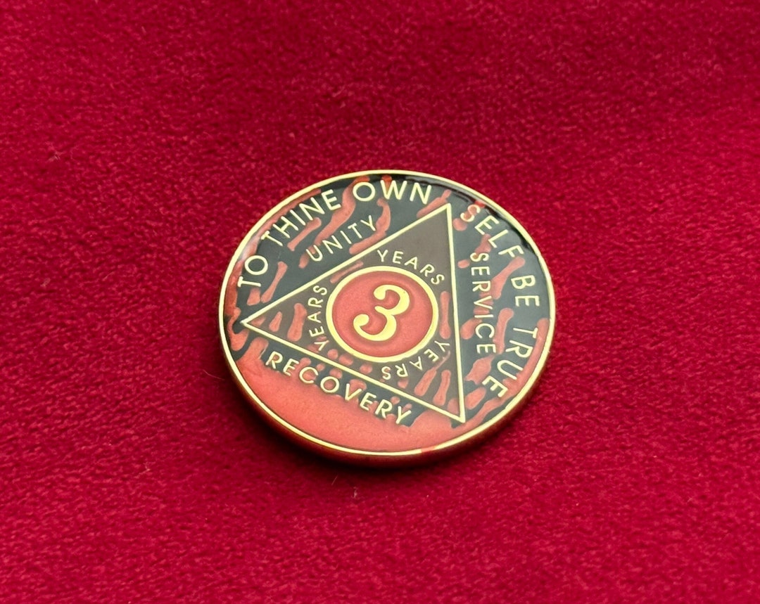 Hand-painted AA 3 Year Chip | Red Sobriety Medallion | Recovery Gift ...