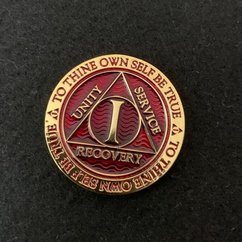 AA 1 Year Chip | Red Sobriety Token | Recovery Gift | Alcoholics ...