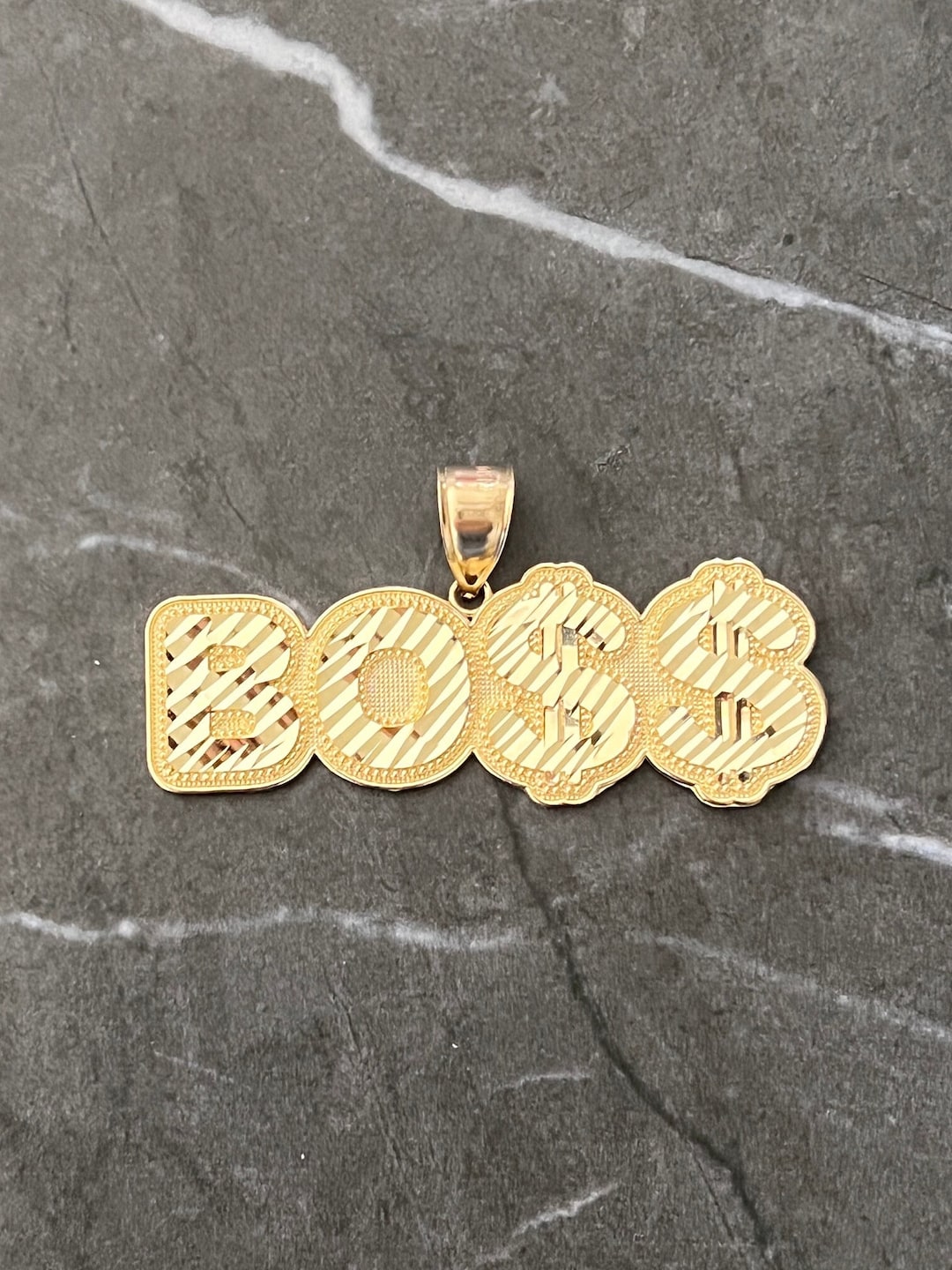 10K Authentic Yellow Solid Gold Boss Letter Pendant/charm, Diamond Cut ...