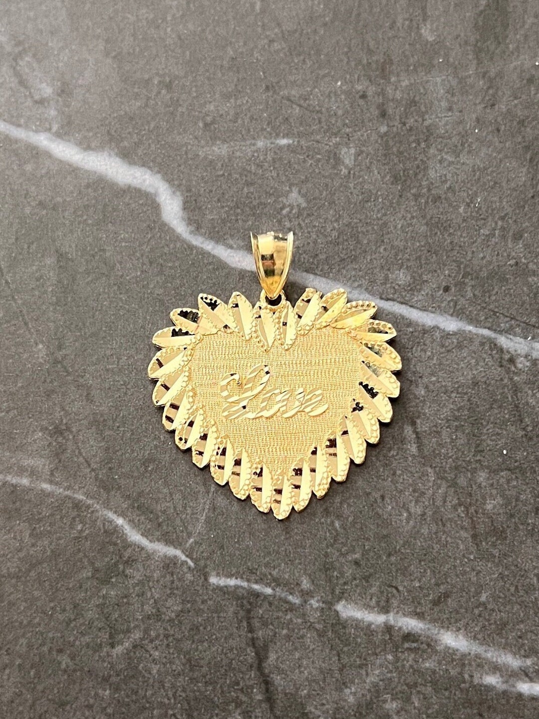 Authentic 10K Yellow Gold Real Solid Textured I Love You Heart, 10K ...