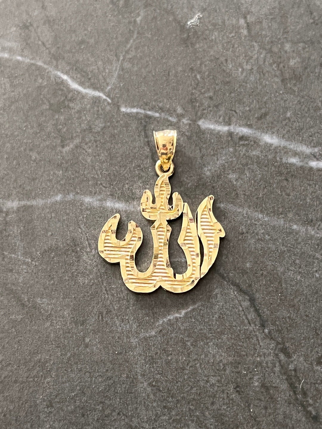 Authentic 10K Solid Yellow Gold Arabic Style Diamond Cut Allah ...