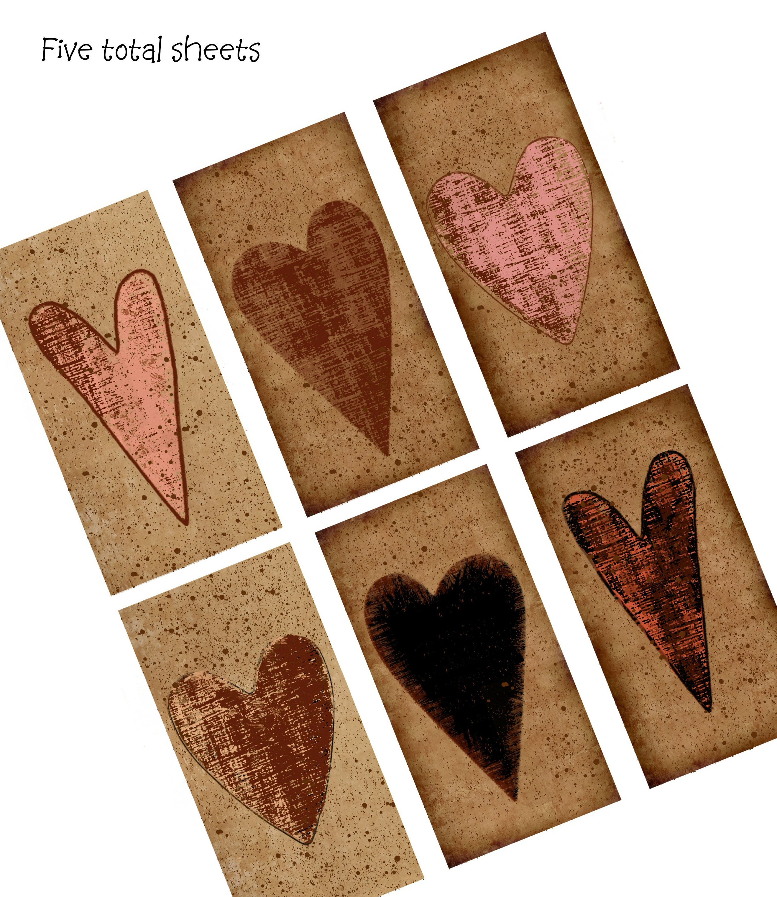 PRIM HEARTS Dee-lite Digital Rustic Hang Tags rustic Valentines Instant ...