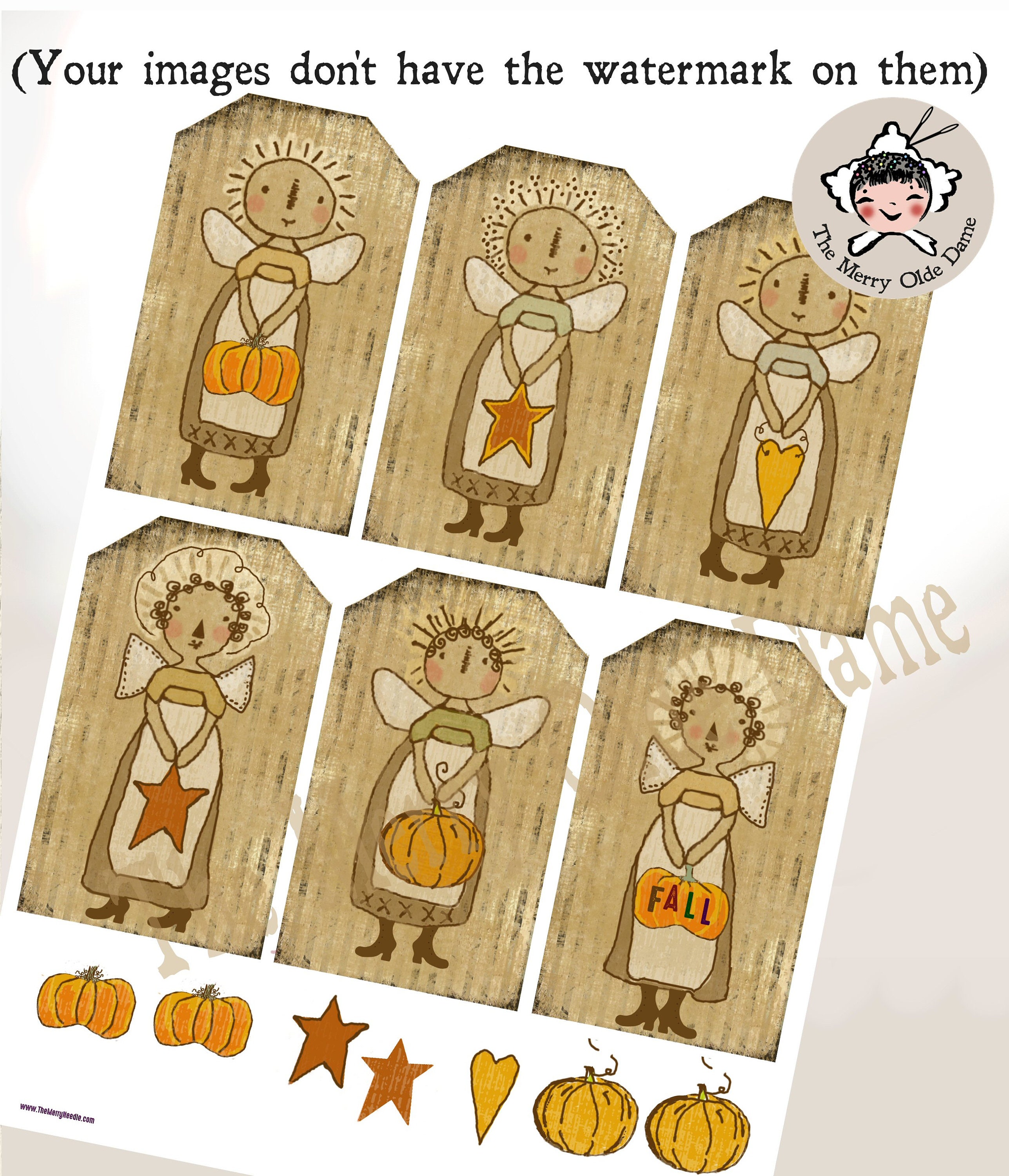 Autumn Prim Apron Angels PRINTABLES Digital Rustic Hang Tag Farmhouse ...