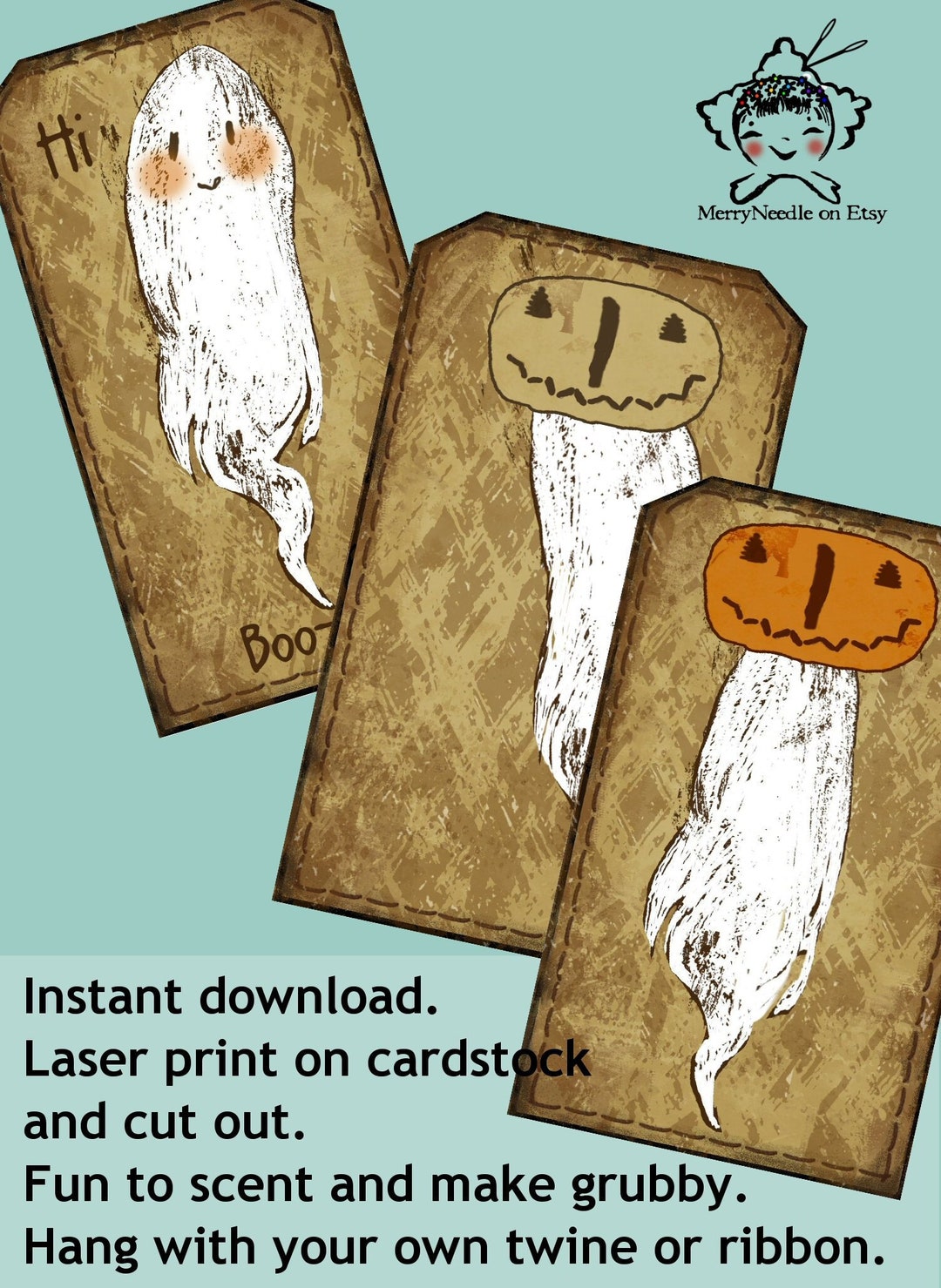 Ghost Punkins Digital Tags Rustic Prim Hang Tag Shabby Pumpkins ...