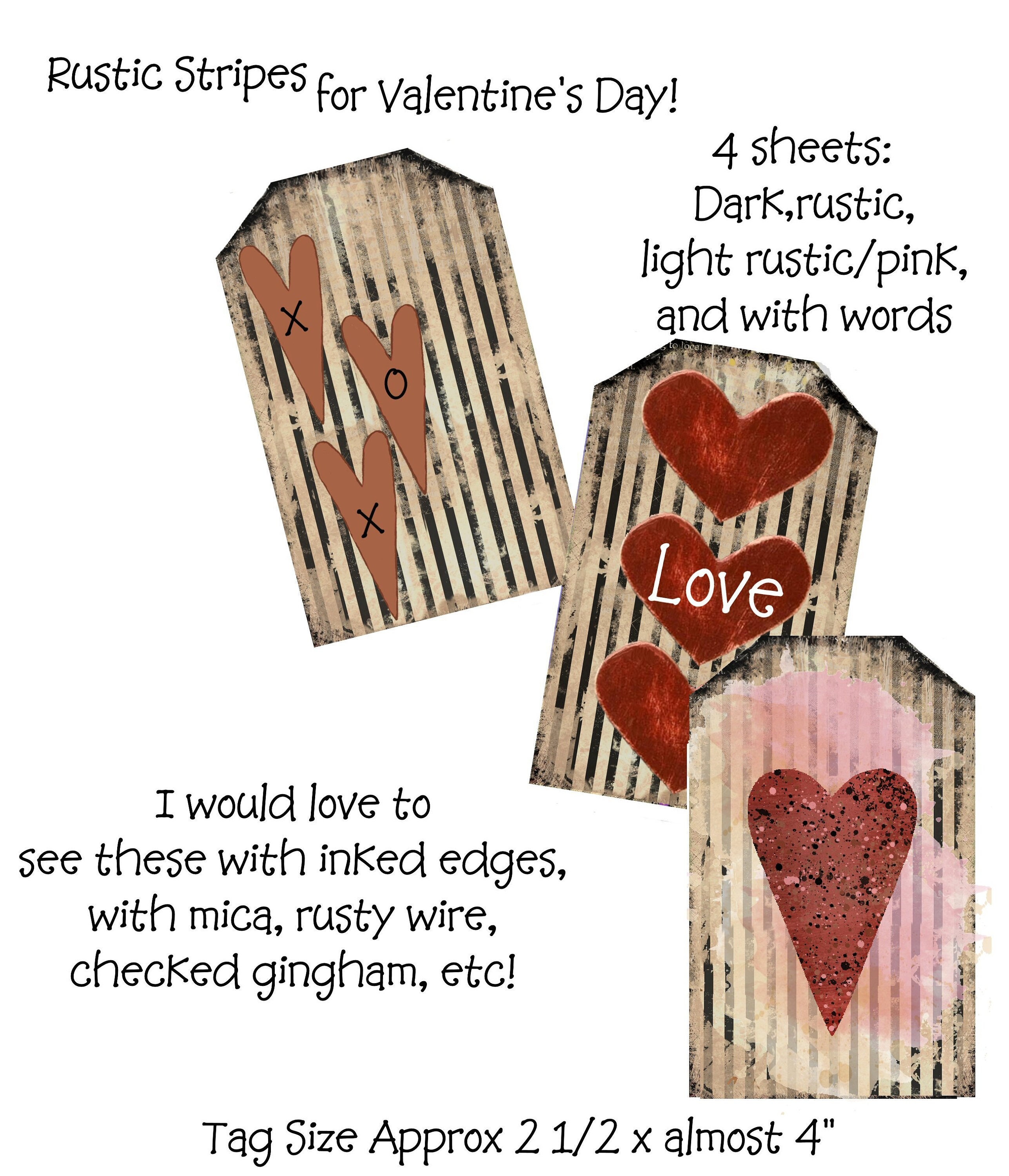 Rustic Stripes VALENTINE PRIMS Digital Hang Tags rustic Valentines ...