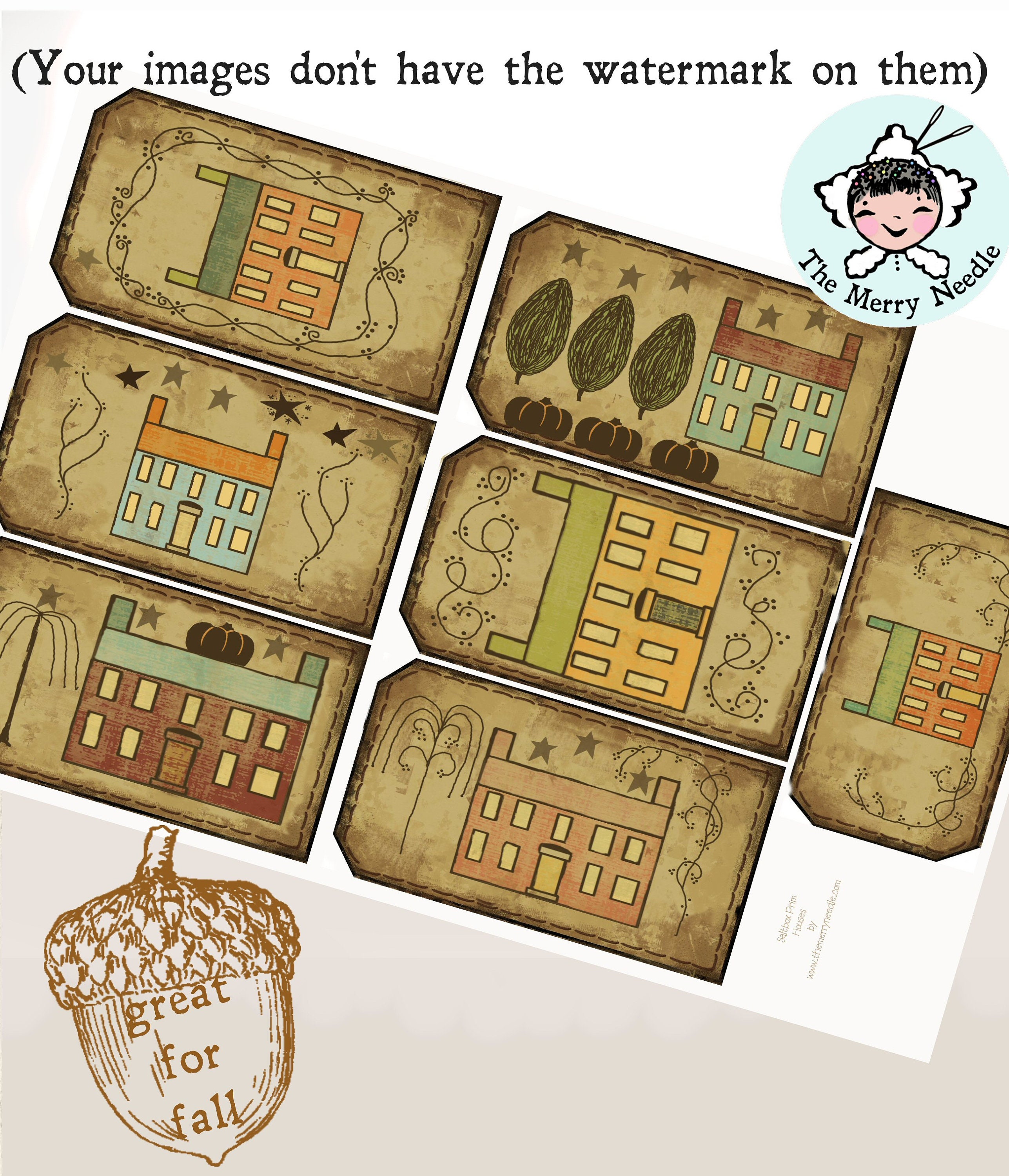 Prim Houses Digital Tags Rustic Primitive Hang Tag Saltbox Houses for ...