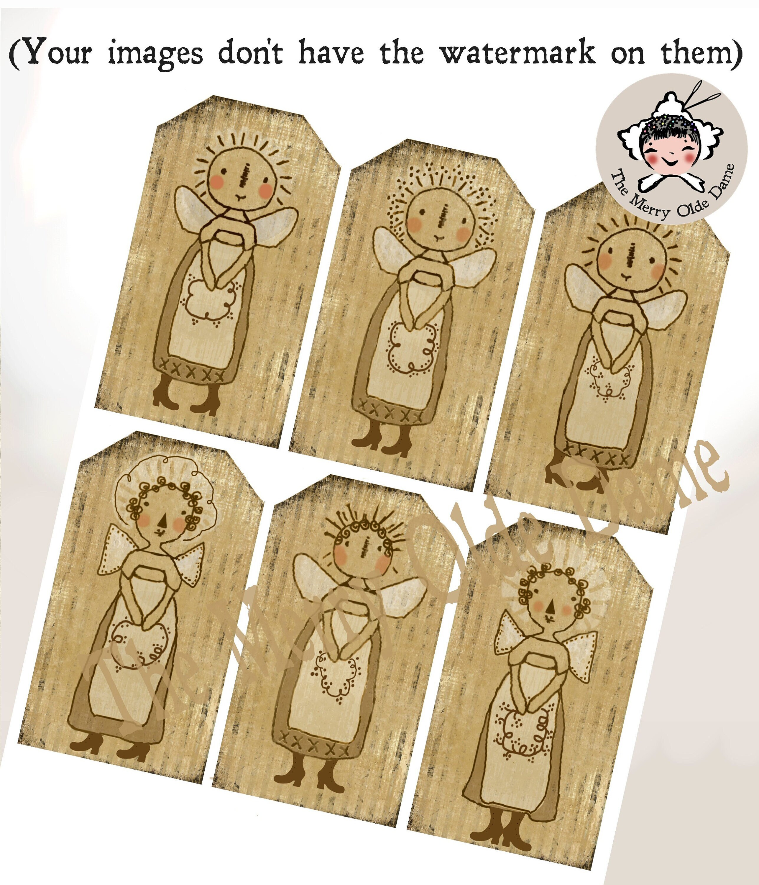 Autumn Prim Apron Angels PRINTABLES Digital Rustic Hang Tag Farmhouse ...