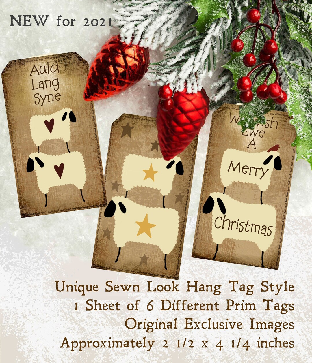 PRIM CHRISTMAS SHEEP for Ewe - New Christmas Winter Digital Rustic Hang ...