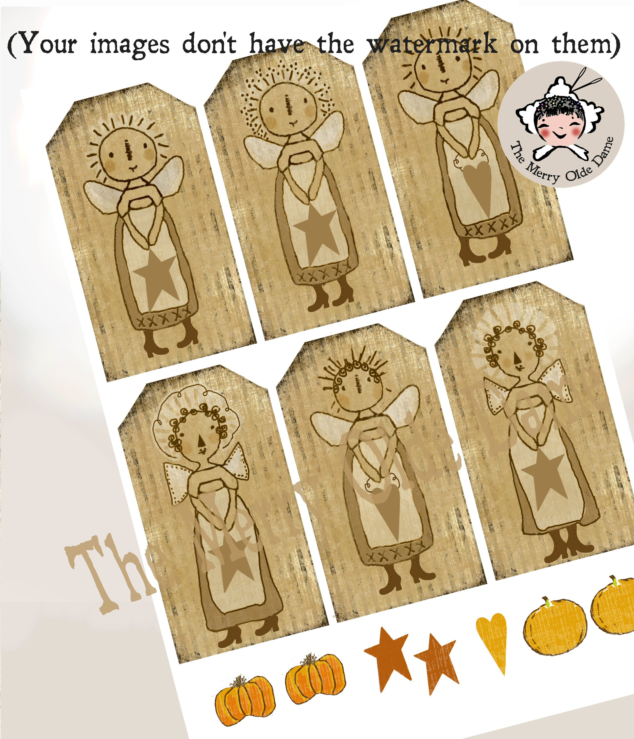 Autumn Prim Apron Angels PRINTABLES Digital Rustic Hang Tag Farmhouse ...