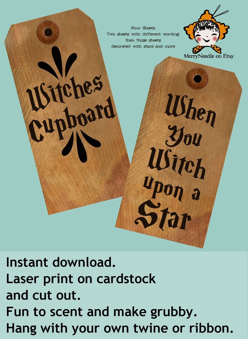 Witchy Words PRINTABLES Digital Rustic Prim Primitive Witch Tag Shabby ...