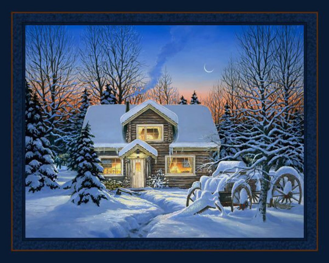 Comforts of Home- Cozy Cabin Winter Scene. Quilt Panel - Etsy