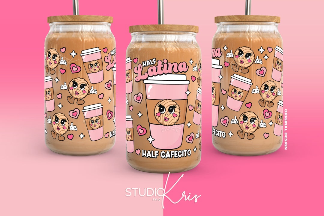 Half Latina Half Cafecito Valentine's Day SVG for UV DTF 16oz Can Glass ...