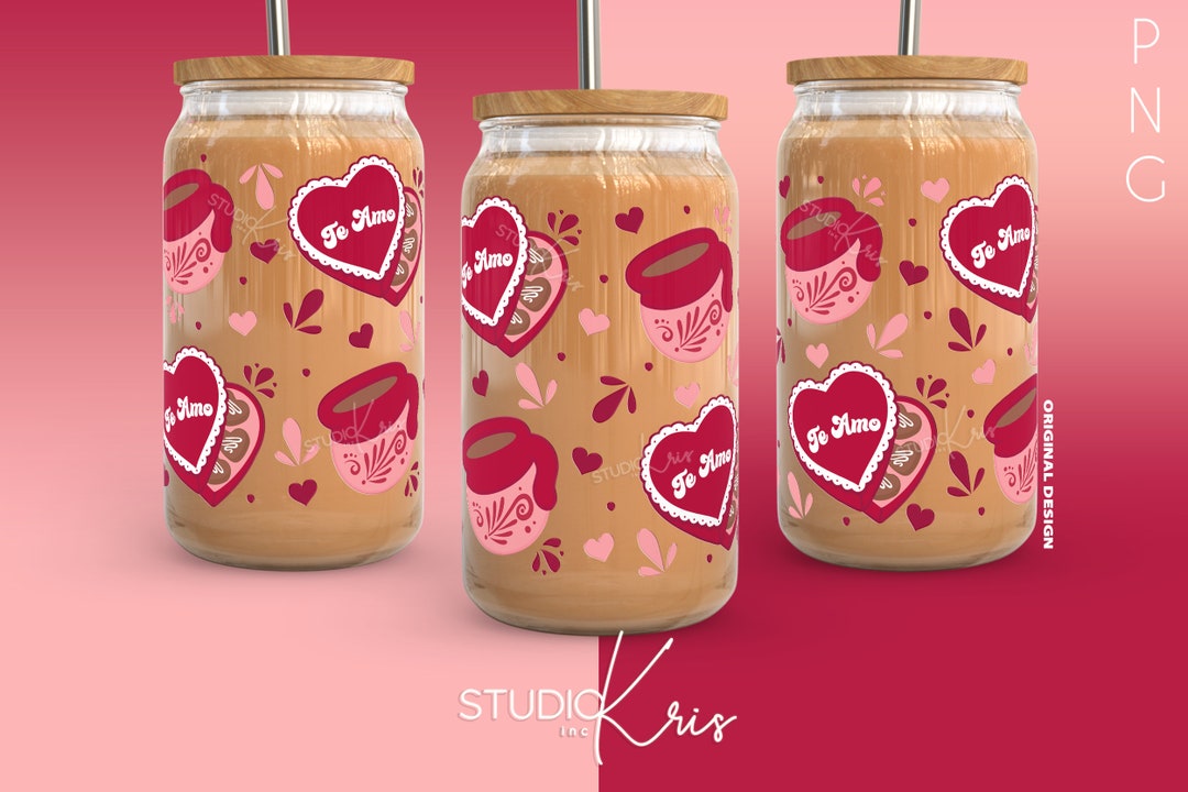 Cafecito Amor Cafecito Y Chisme Valentines Day Png For Uv Dtf 16oz Can