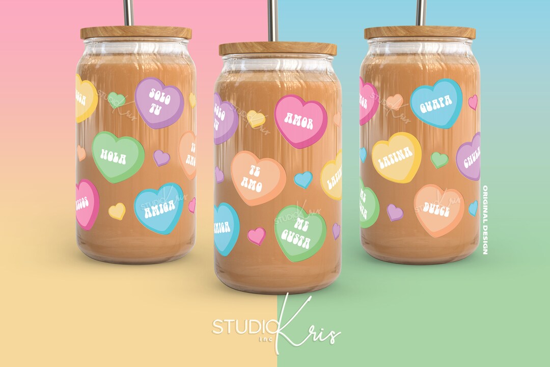 Spanish Candy Conversation Hearts Valentine's Day SVG for UV DTF 16oz ...