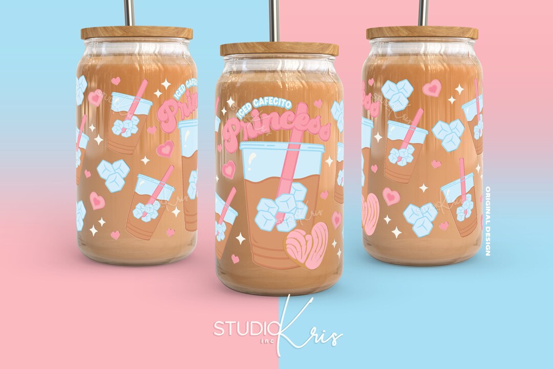 Iced Cafecito Princess Valentine's Day SVG for UV DTF 16oz Can Glass ...