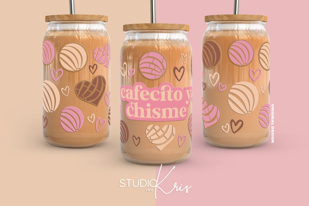 Cafecito Y Chisme Valentines Day Svg For Uv Dtf 16oz Can Glass Wrap