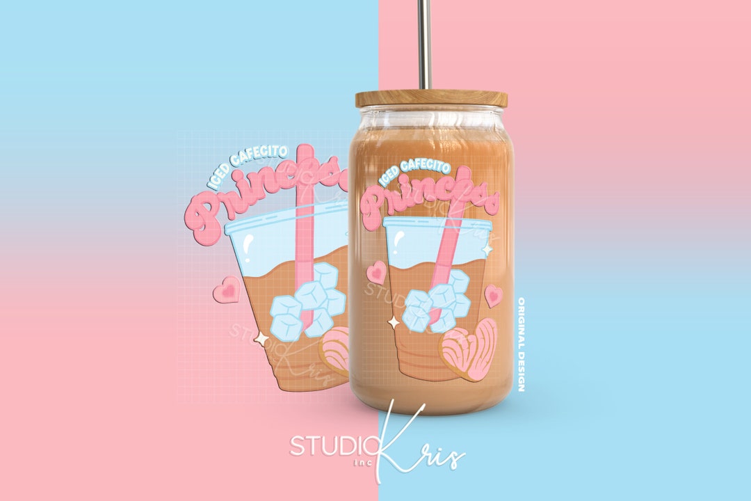 Iced Cafecito Princess Valentine's Day SVG for UV DTF 16oz Can Glass ...