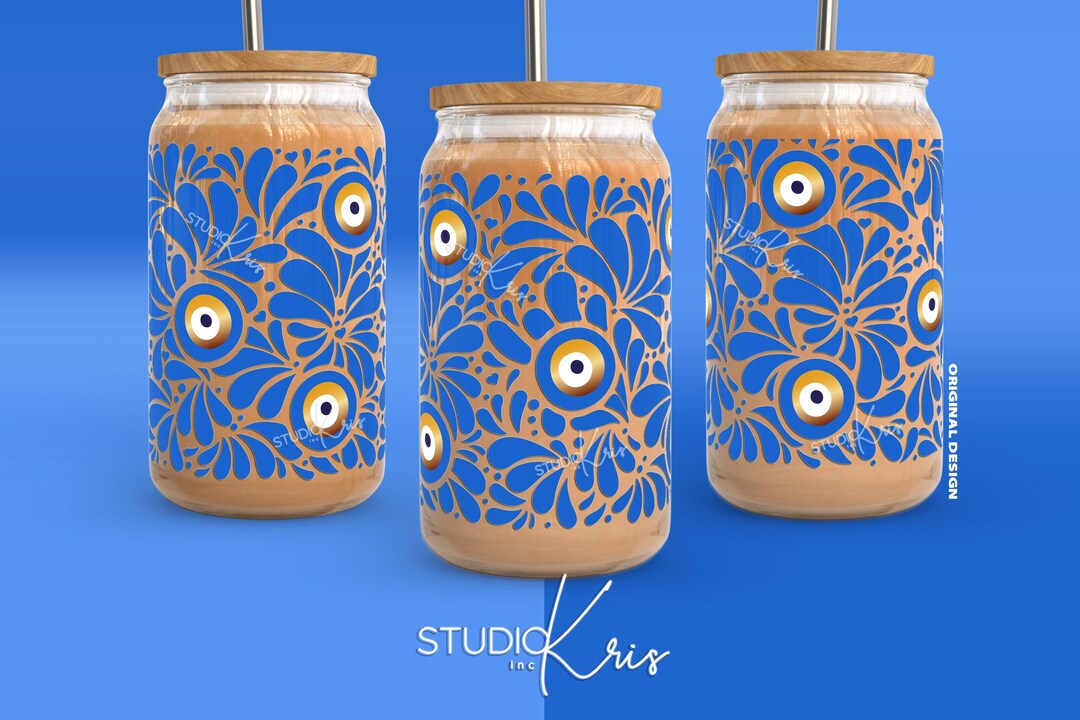 Evil Eye Mexican Talavera 16oz Can Glass Wrap SVG Mal De Ojo Mexicana ...