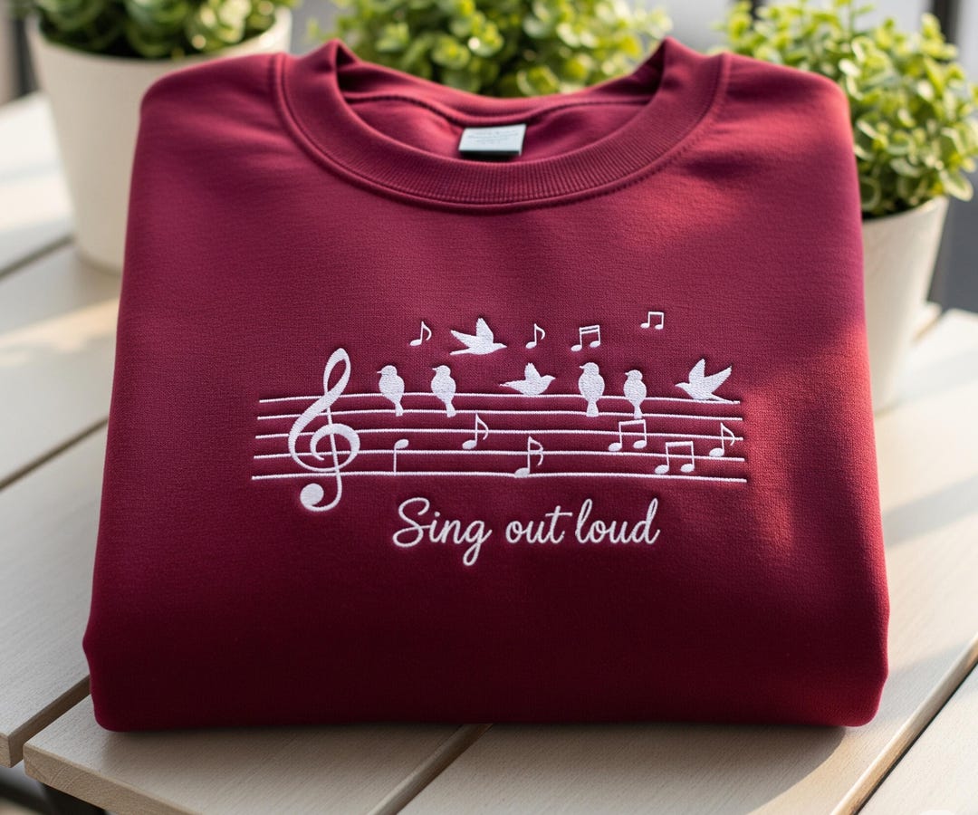 Embroidered Songbird Sweatshirt: Musical Notes Treble Clef Pullover - Etsy