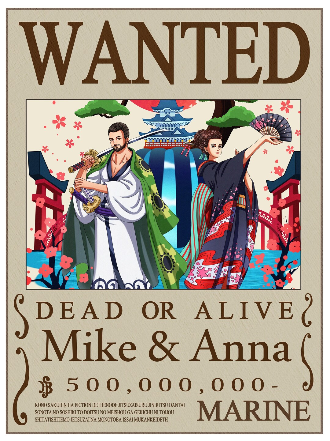 Custom Anime Poster Pirate Anime Portrait Anime Couple - Etsy