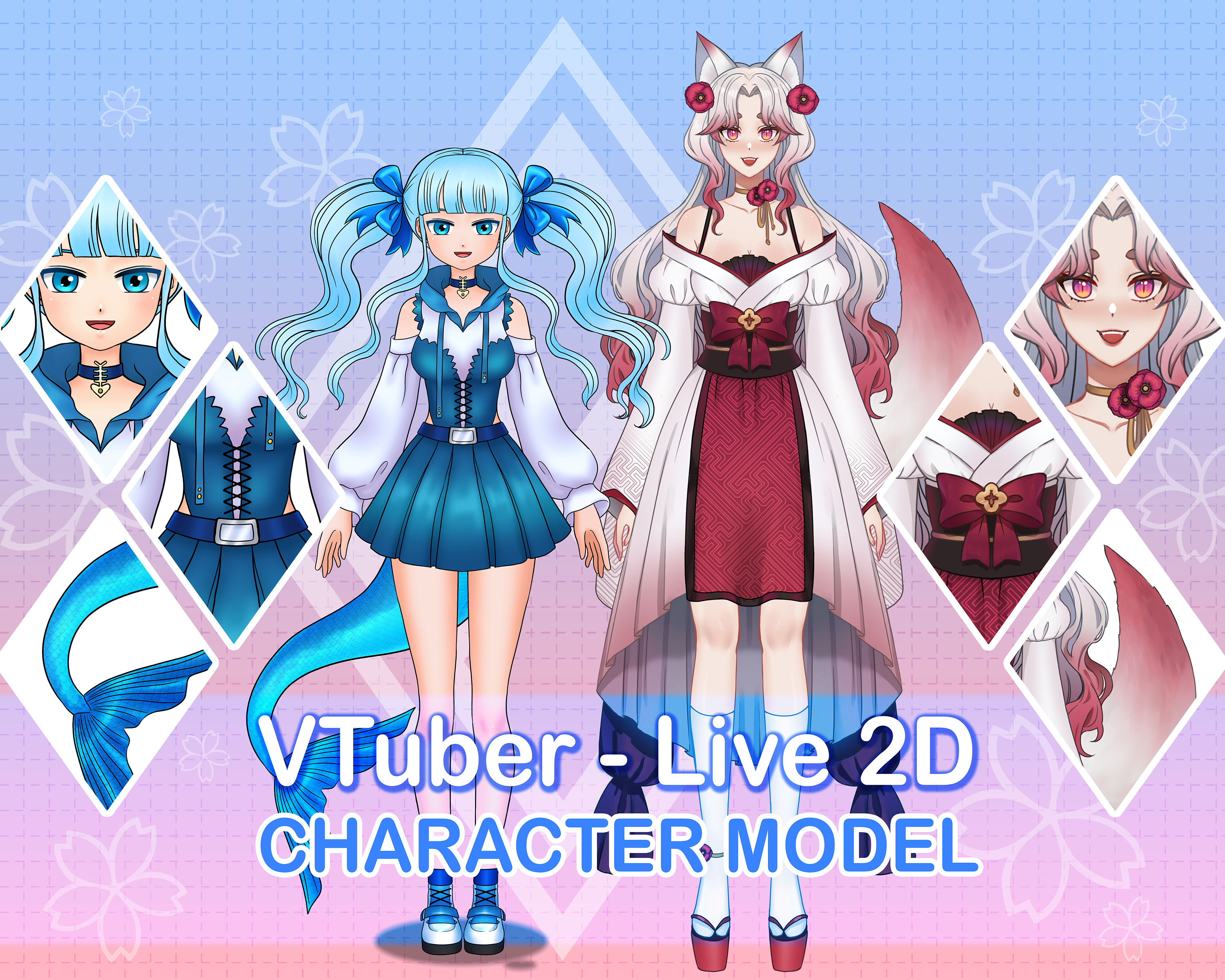 Diseño de modelo de personaje vtuber 2D en vivo dibujo de - Etsy México