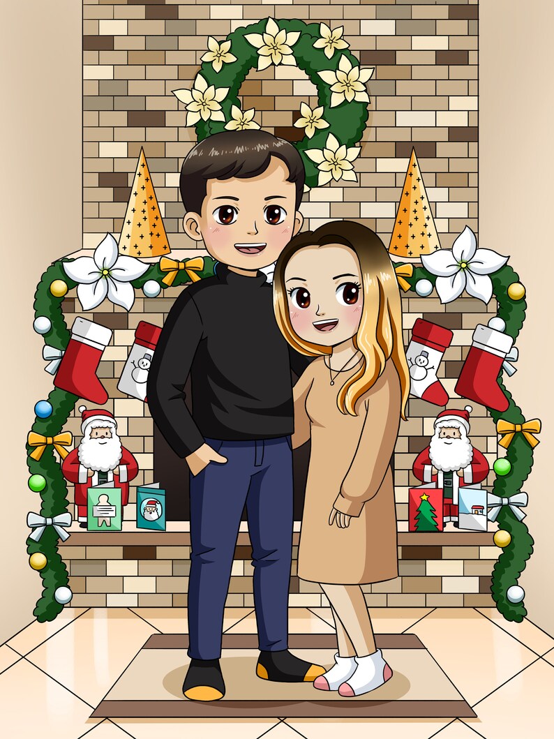 Custom Chibi Couple Portrait Christmas Gift Personalized - Etsy