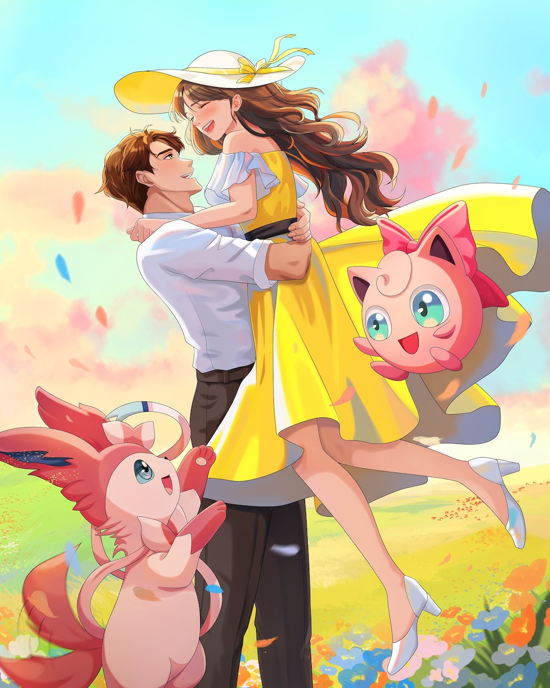 People and Pokemon Portrait, Custom Couple Pokemon Trainer Art ...