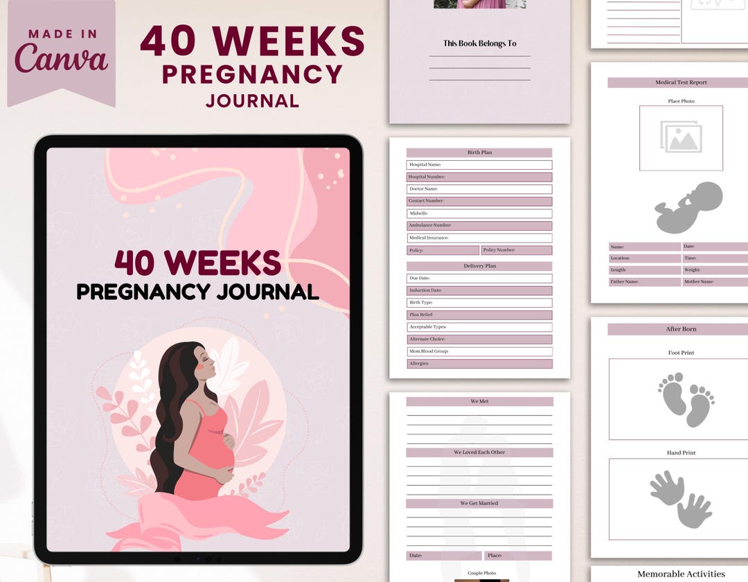 40 Weeks Pregnancy Journal | Printable Pregnancy Tracker for Expecting ...