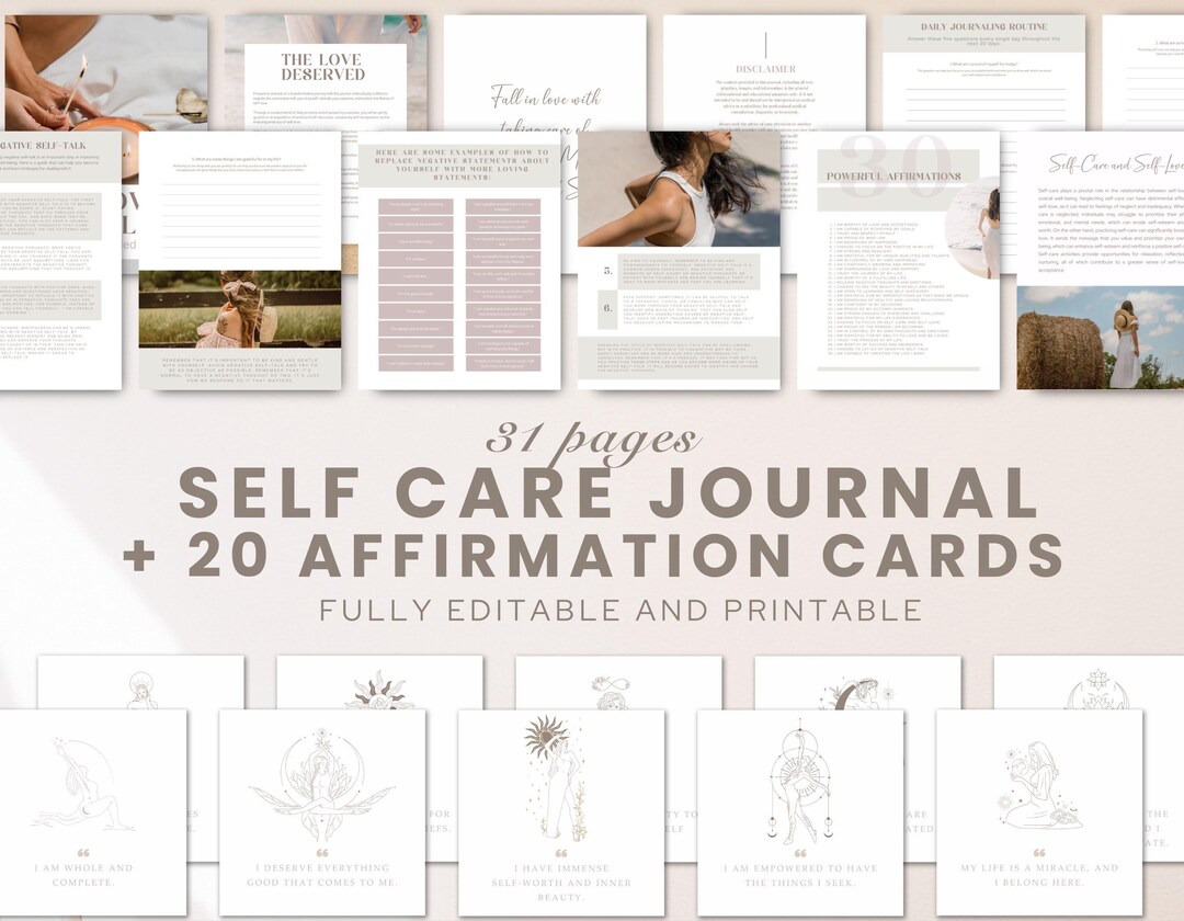 Self-love Journal + 20 Affirmation Cards Bundle | Empowering Printable ...