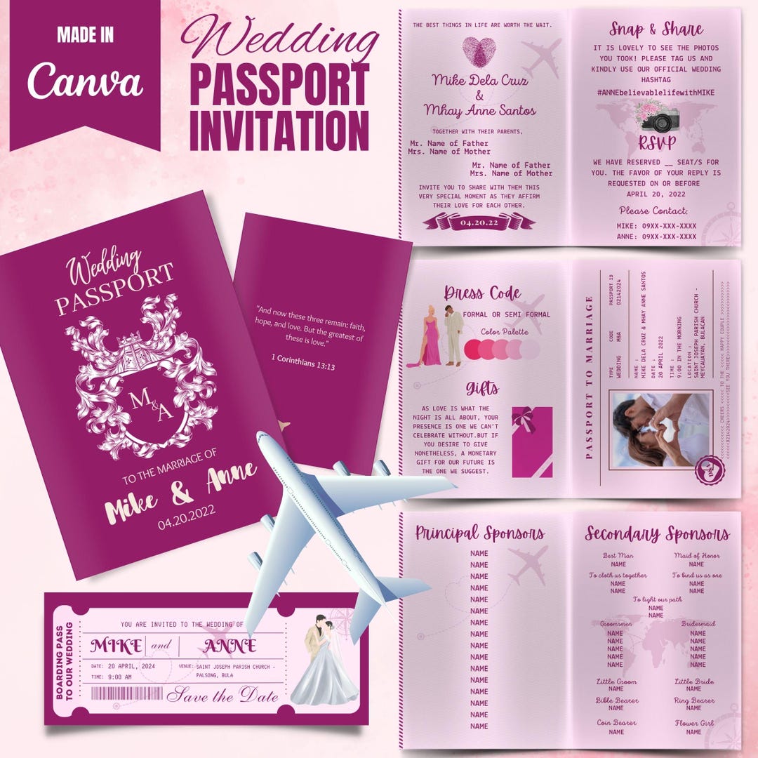 Custom Wedding Passport Invitation Template | Aesthetic Minimalist ...
