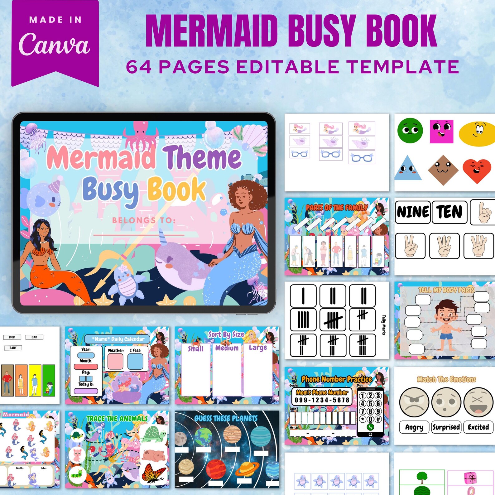 Mermaid Busy Book for Kids - Printable Activity Book With Puzzles ...