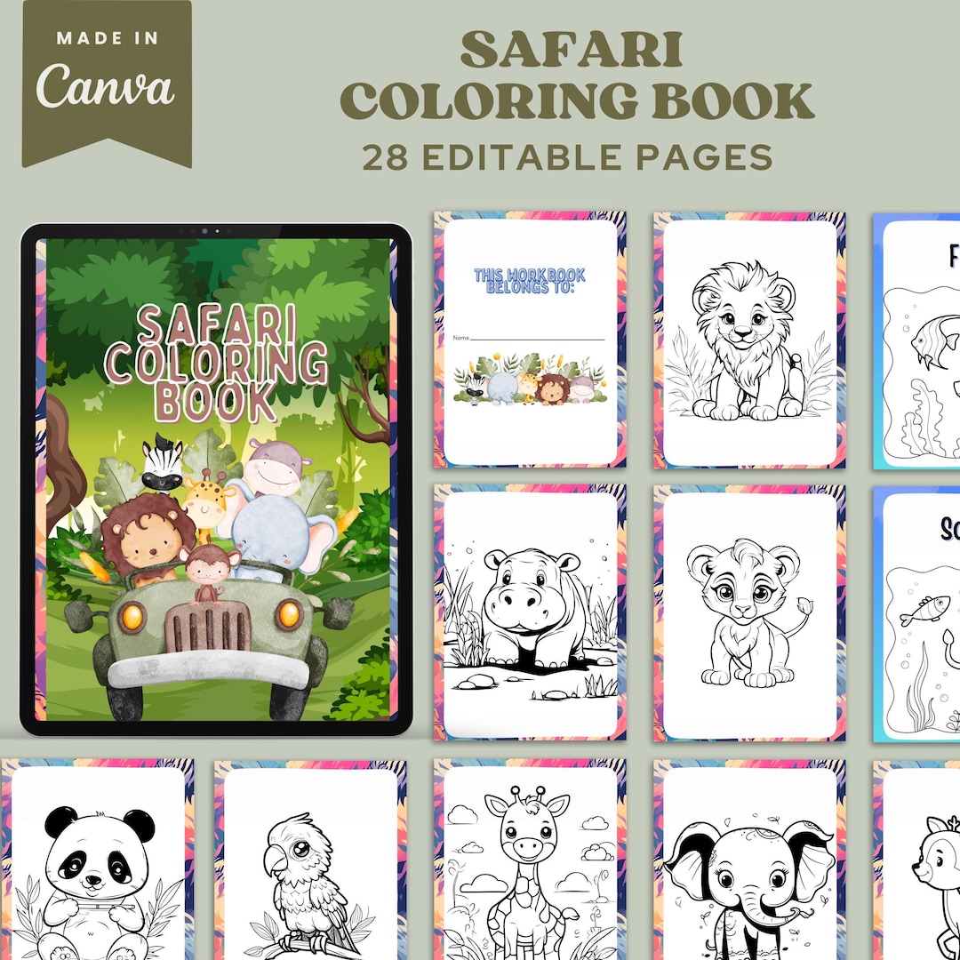 Safari Coloring Book for Kids, Wild Animals, Printable Safari Creatures ...
